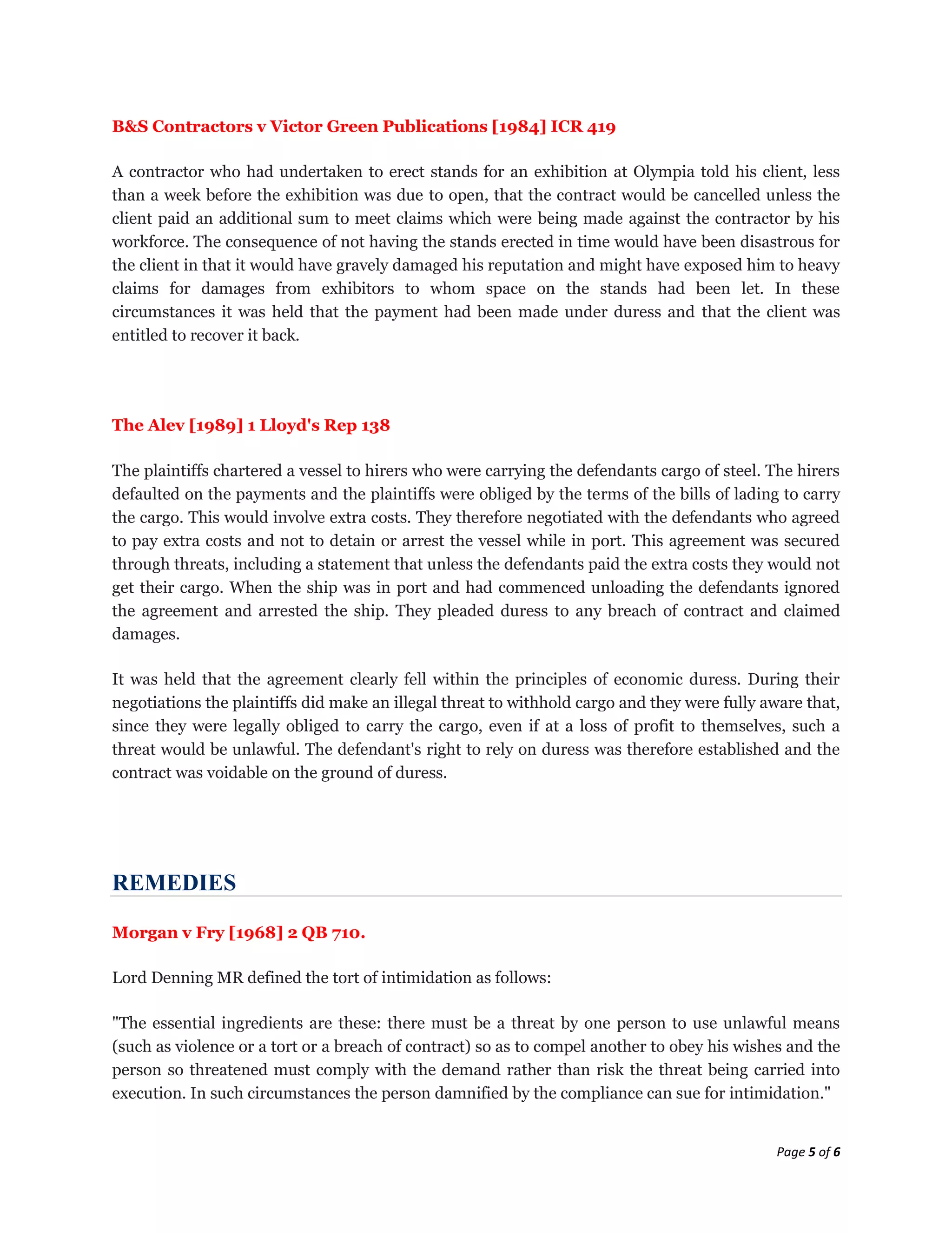 Lecture 13 duress - cases | DOCX