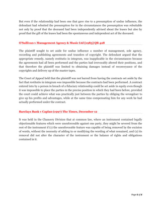 Lecture 14 undue influence - cases | DOCX