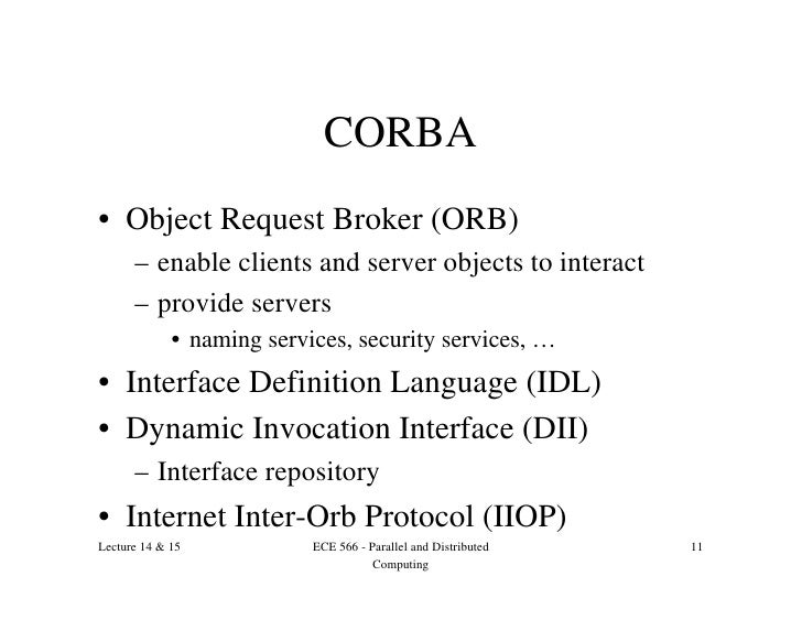 Distributed Objects Corba Java Rmi