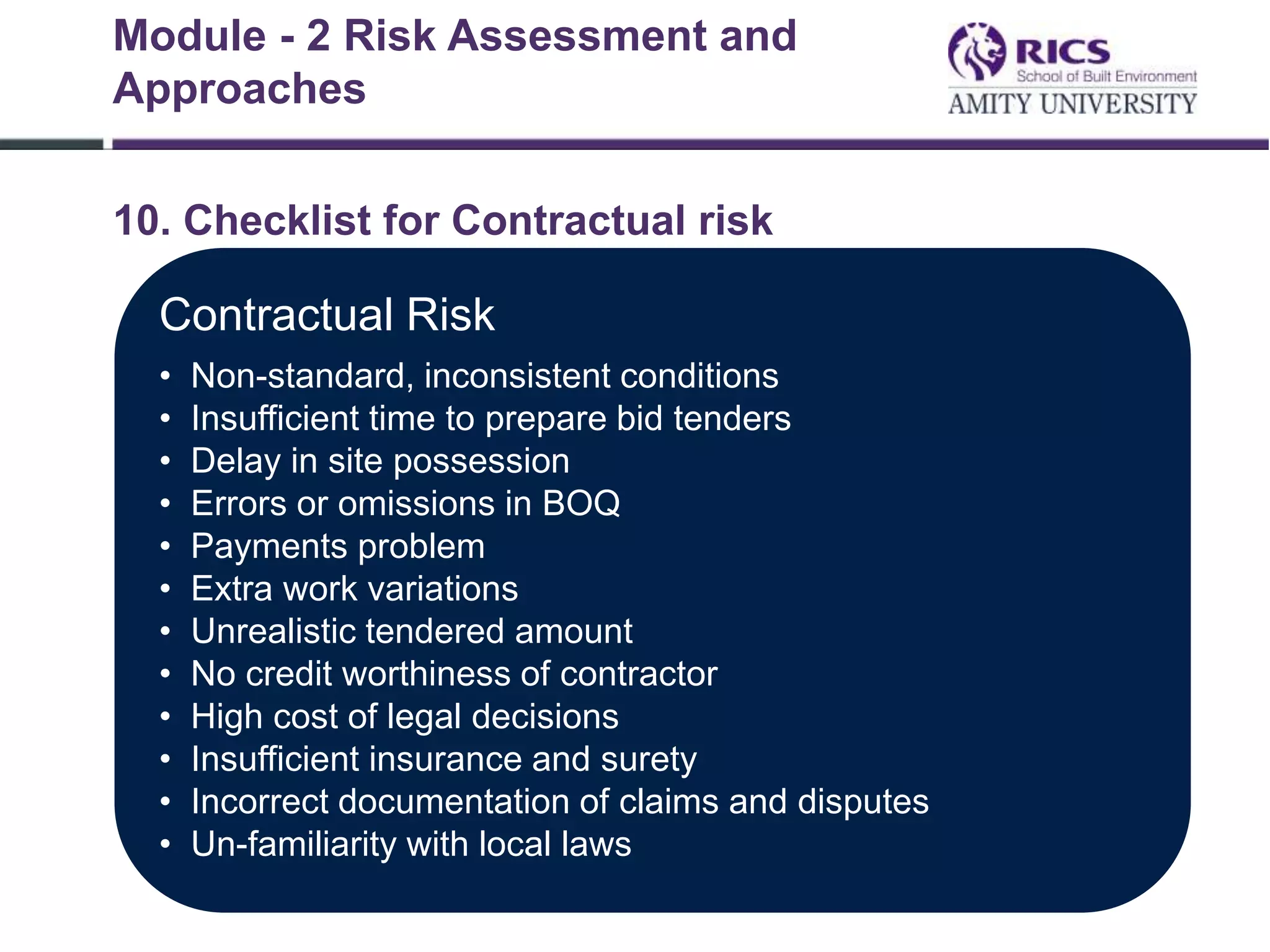Lecture 14,15,16 RMC - Module 1 Risk Check list for a Building Project ...