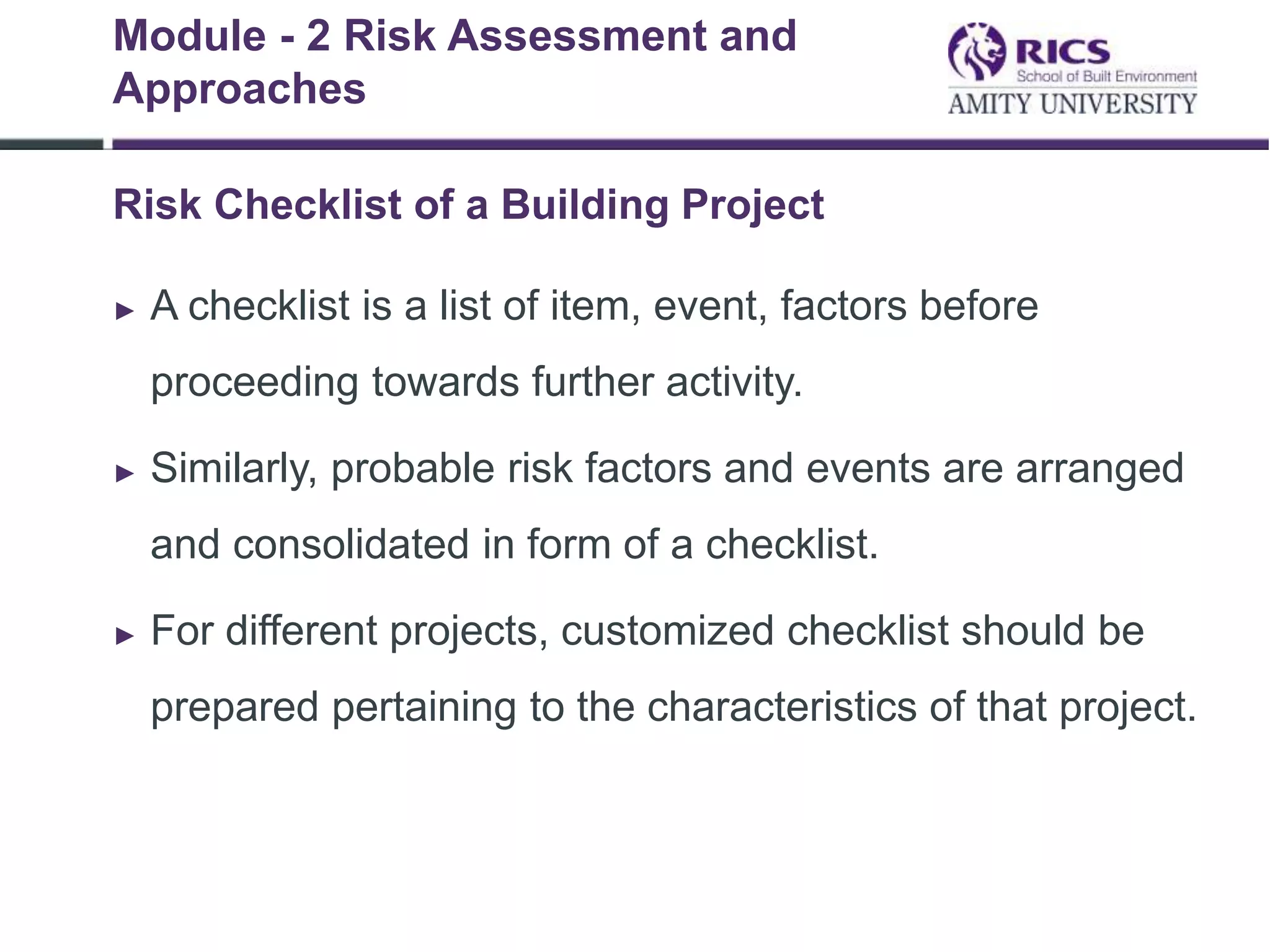 Lecture 14,15,16 RMC - Module 1 Risk Check list for a Building Project ...