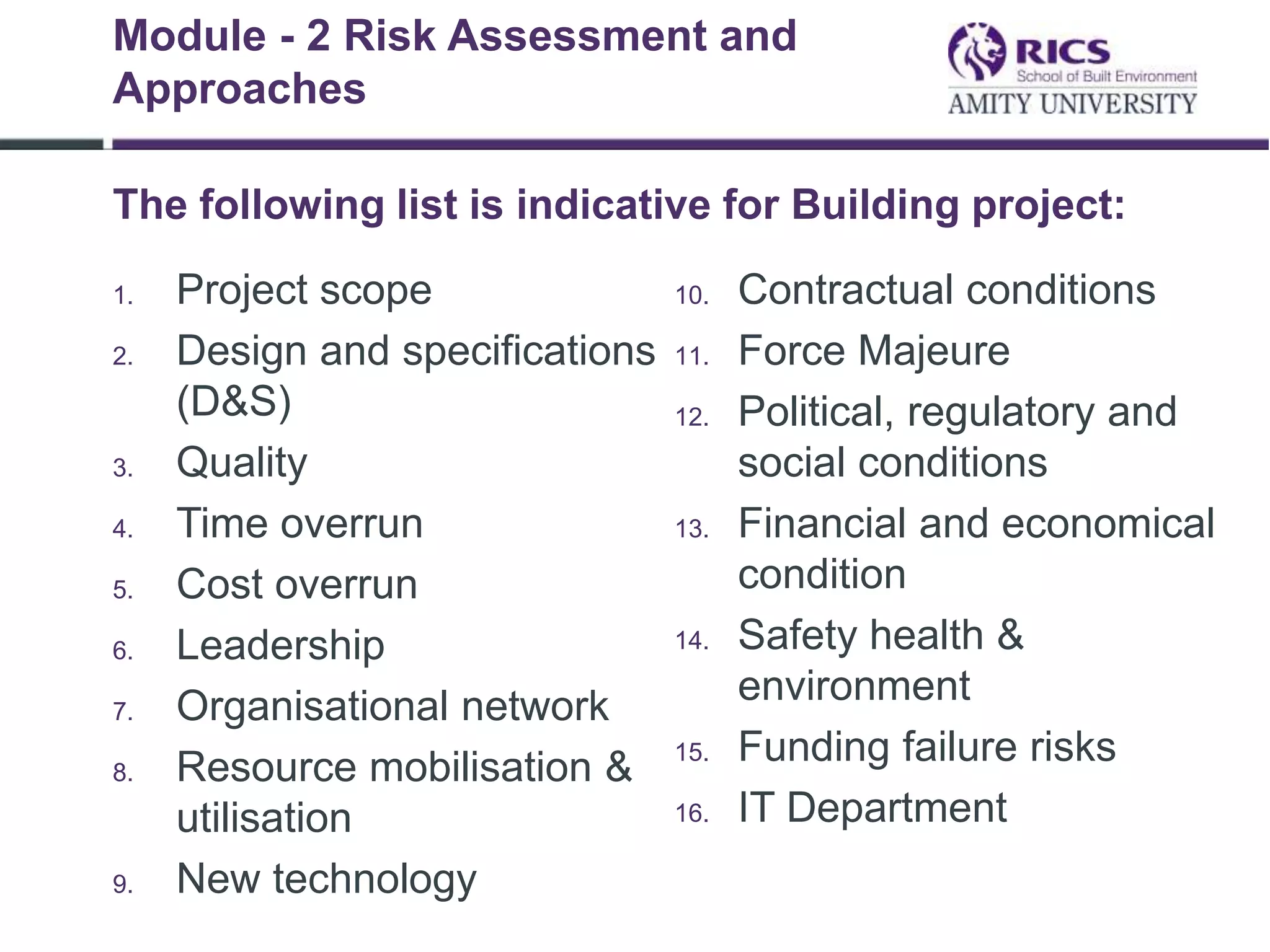 Lecture 14,15,16 RMC - Module 1 Risk Check list for a Building Project ...