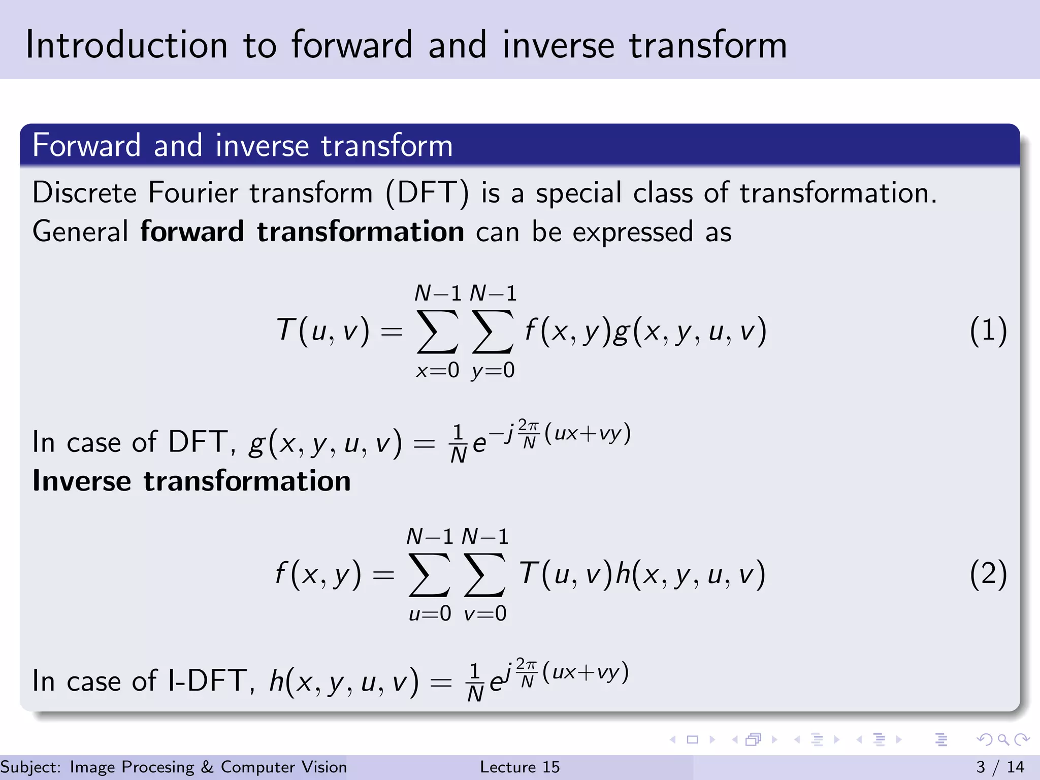 Lecture 15 DCT, Walsh and Hadamard Transform | PDF