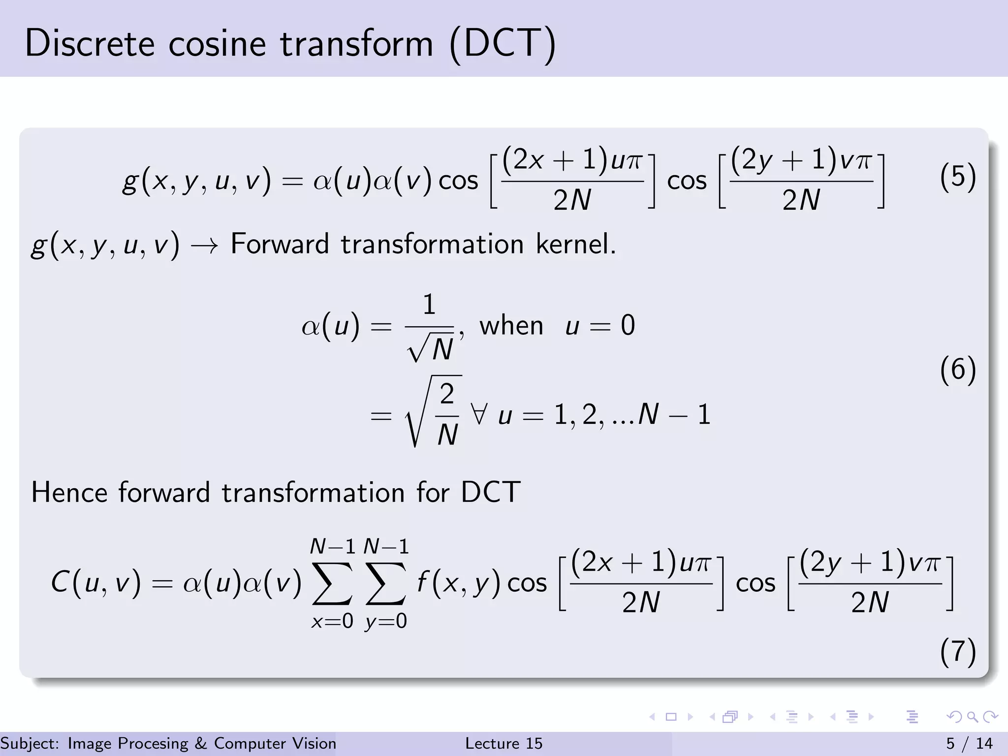 Lecture 15 DCT, Walsh and Hadamard Transform | PDF