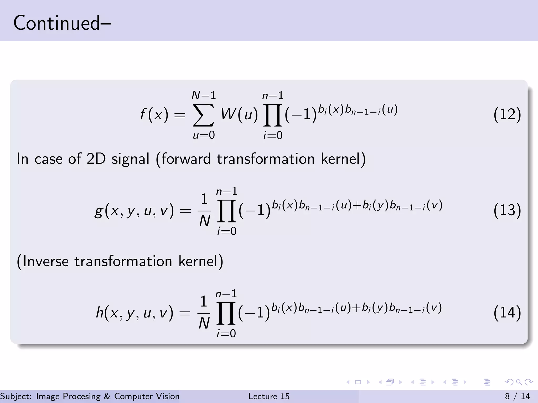 Lecture 15 DCT, Walsh and Hadamard Transform | PDF
