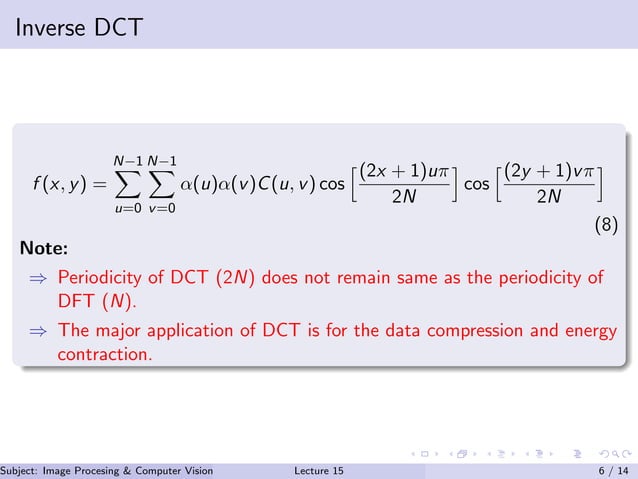 Lecture 15 DCT, Walsh and Hadamard Transform | PDF | Technology & Computing