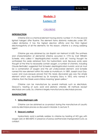 Lecture 15- Chlorine (Cl) is a chemical element having atomic number ...