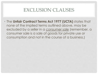 Lecture 15 conditions, warranties and implied terms | PPTX