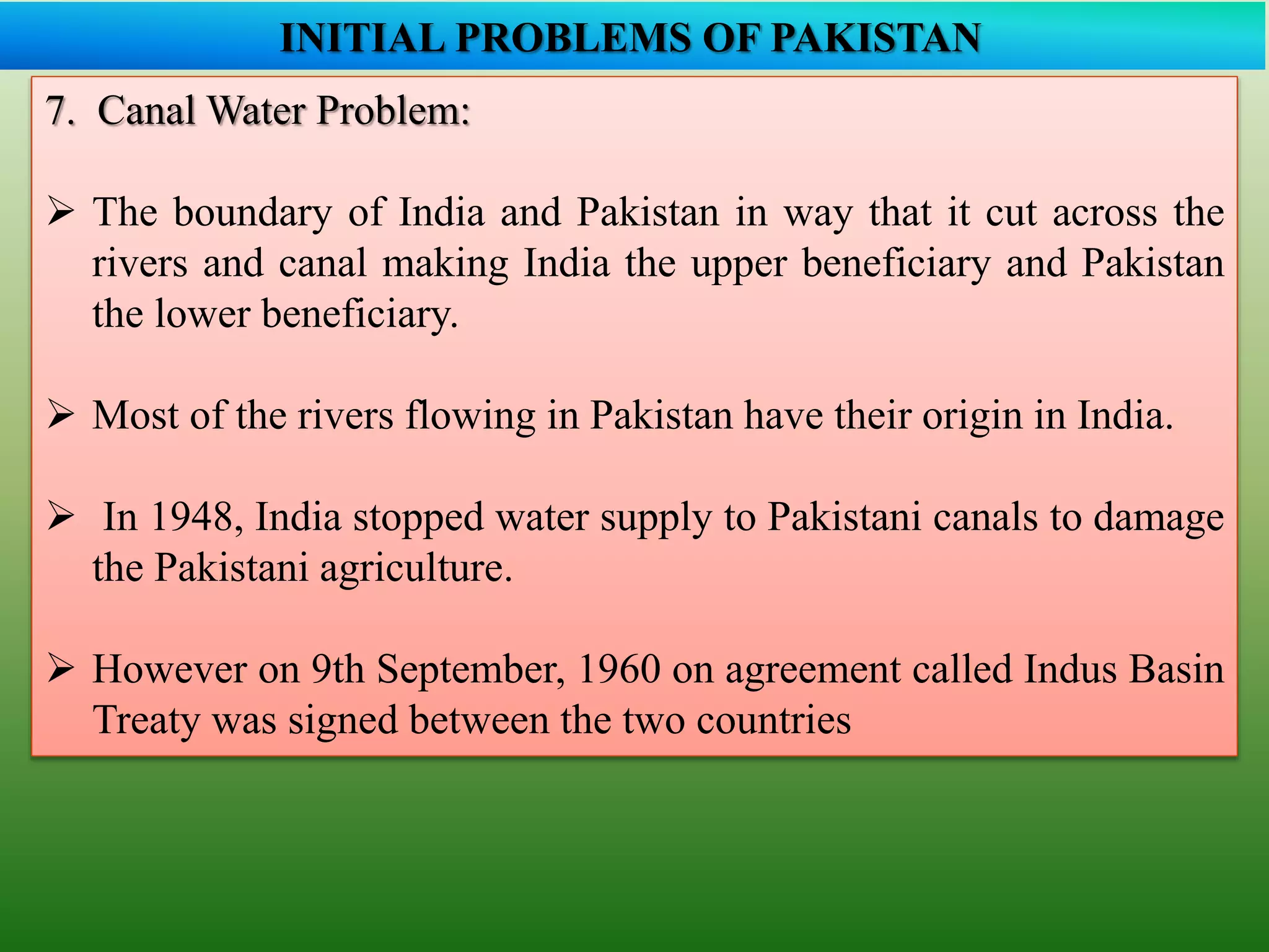 Lecture 15 early problems of pakistan | PPTX
