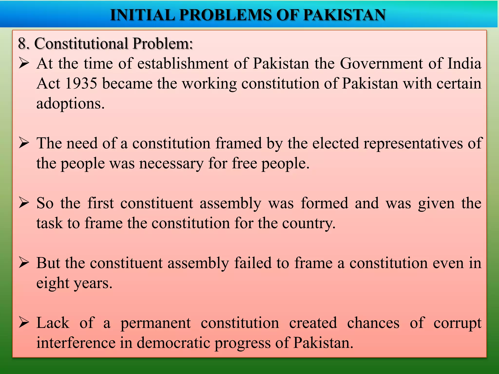 Lecture 15 early problems of pakistan | PPTX