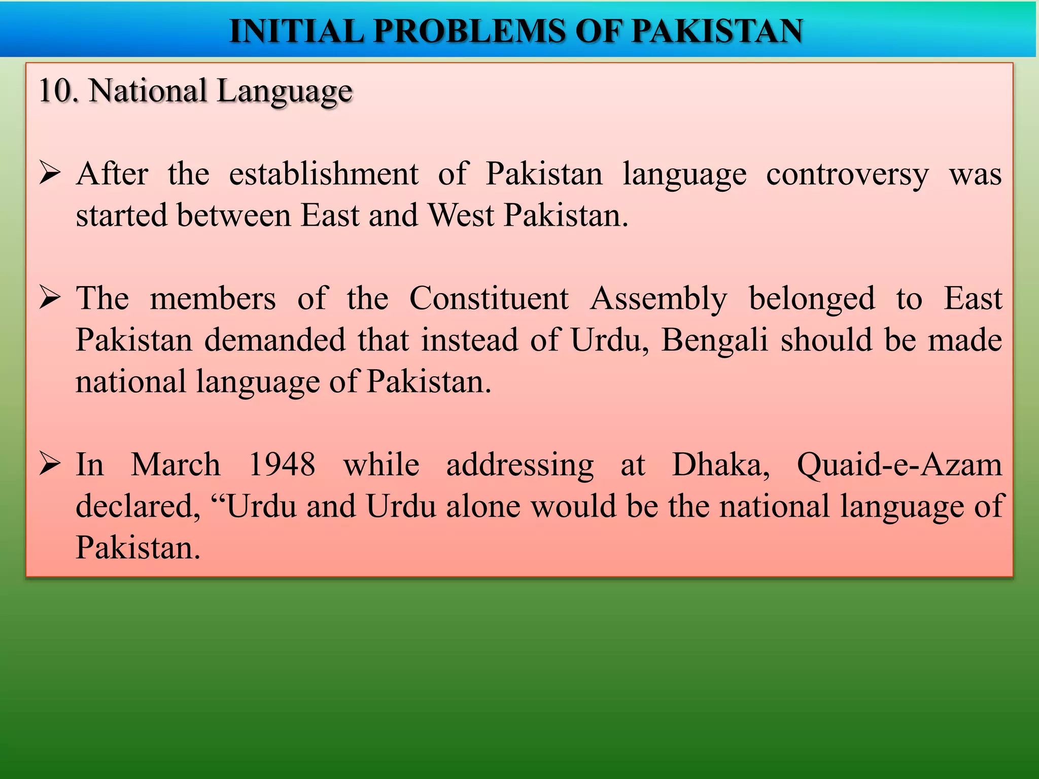 Lecture 15 early problems of pakistan | PPTX