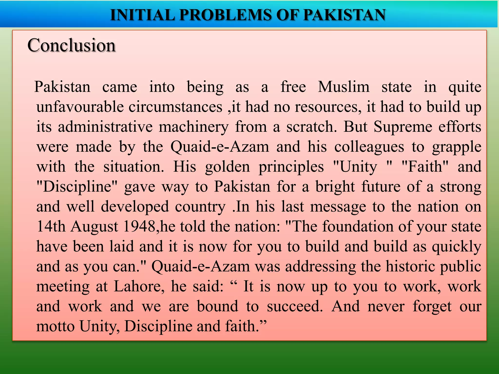 Lecture 15 early problems of pakistan | PPTX