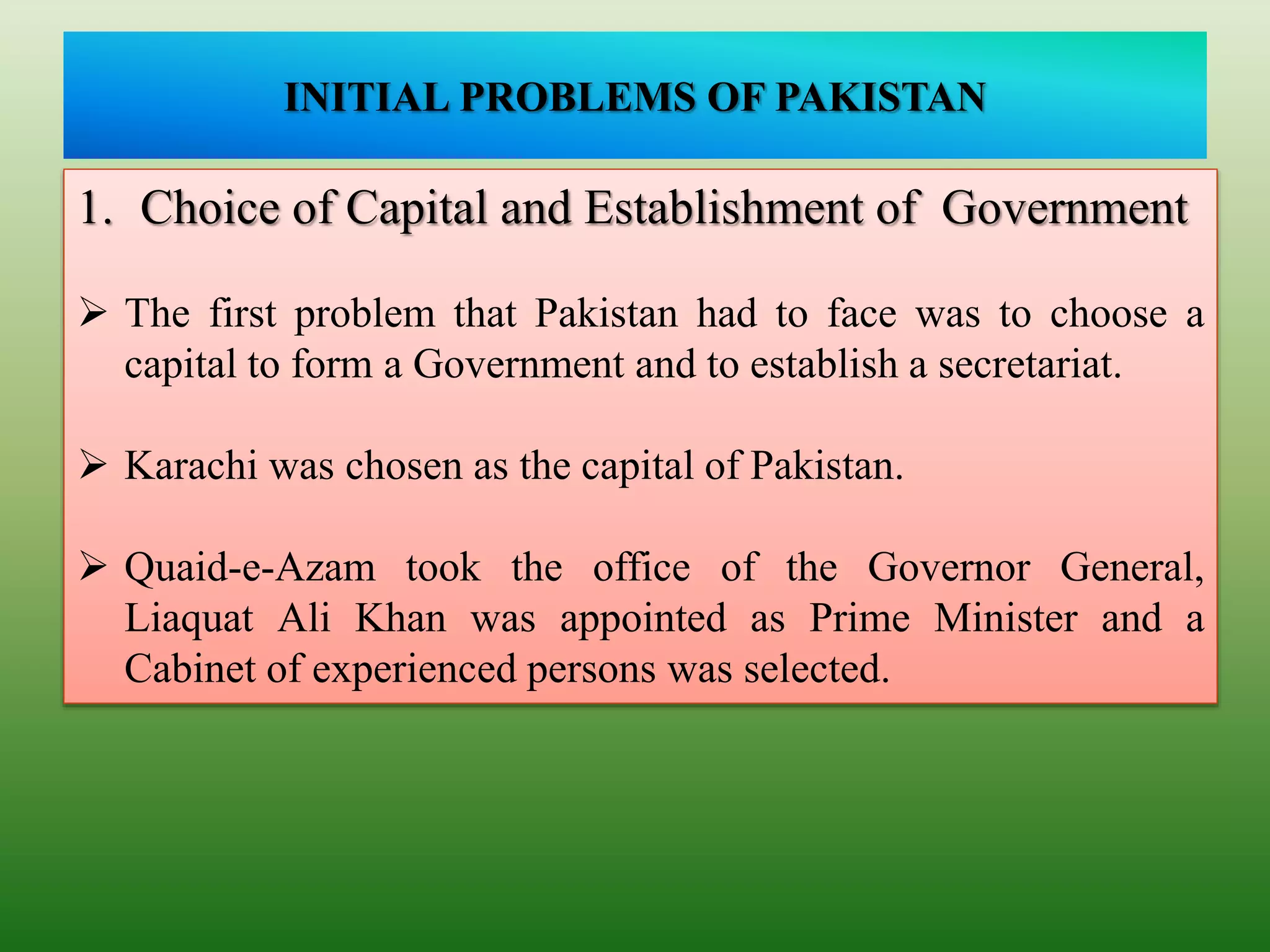 Lecture 15 early problems of pakistan | PPTX