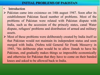 Lecture 15 early problems of pakistan | PPTX