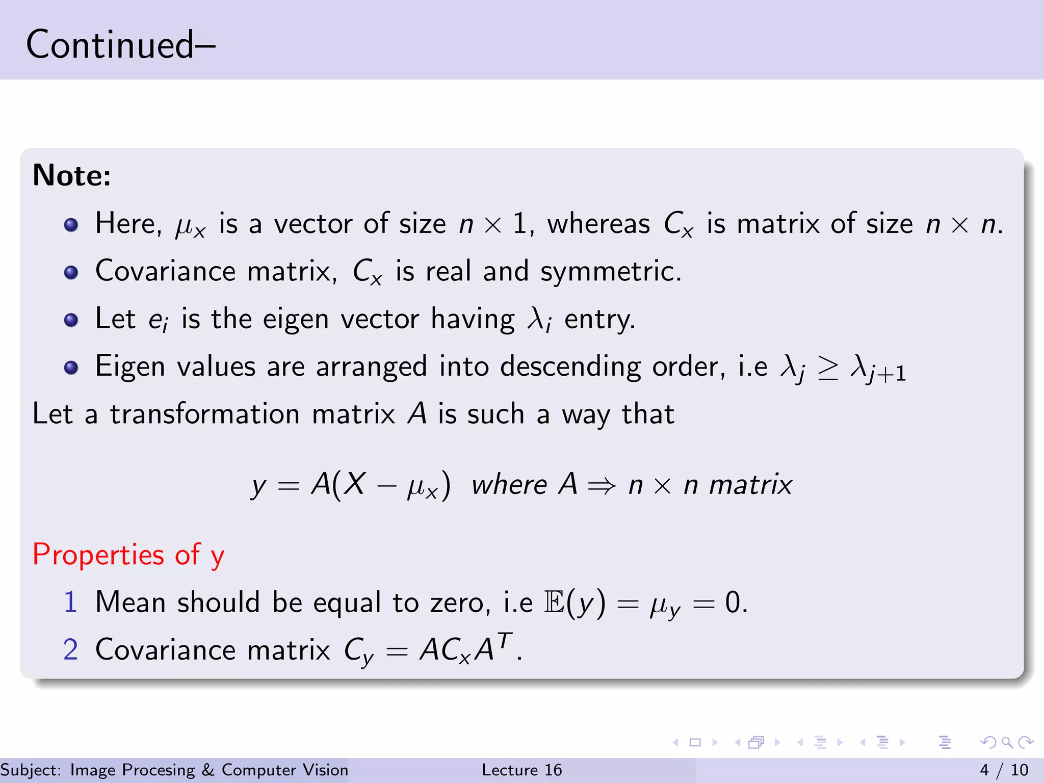 Lecture 16 KL Transform in Image Processing | PDF