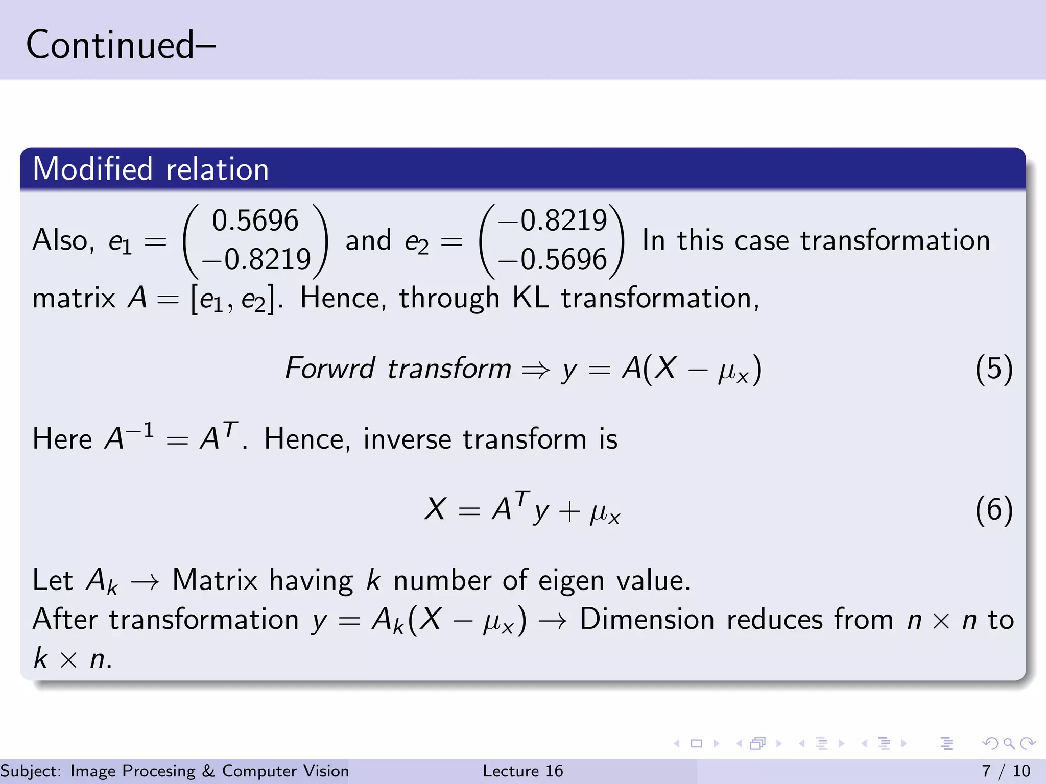 Lecture 16 KL Transform in Image Processing | PDF