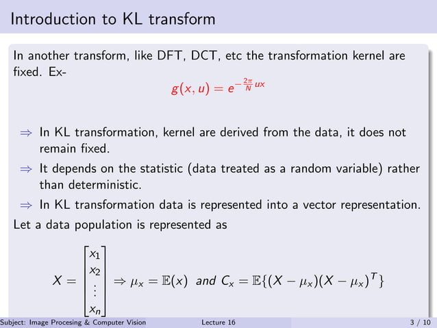 Lecture 16 KL Transform in Image Processing | PDF | 3-D Graphics | Computer Software and ...