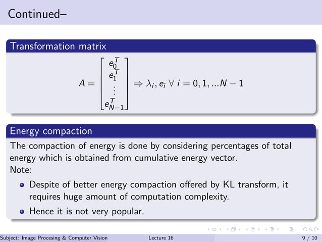 Lecture 16 KL Transform in Image Processing | PDF | 3-D Graphics | Computer Software and ...