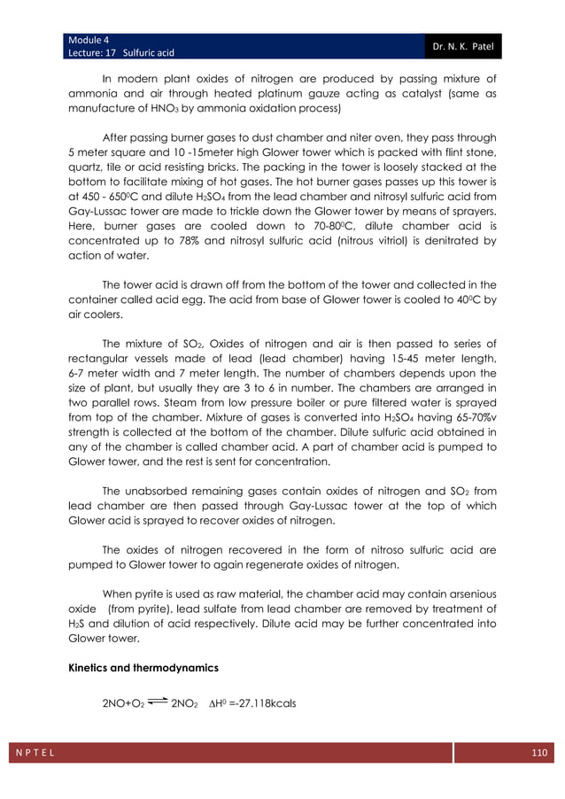 Lecture 17- Manufacturing of Sulfuric acid by Chamber process H2SO4.pdf | Indoor Environmental ...