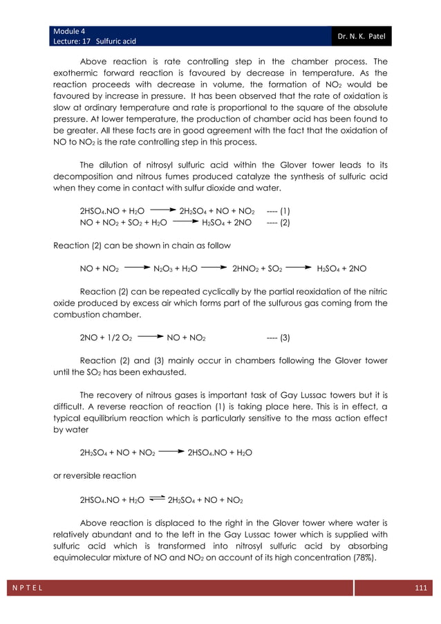 Lecture 17- Manufacturing of Sulfuric acid by Chamber process H2SO4.pdf | Indoor Environmental ...