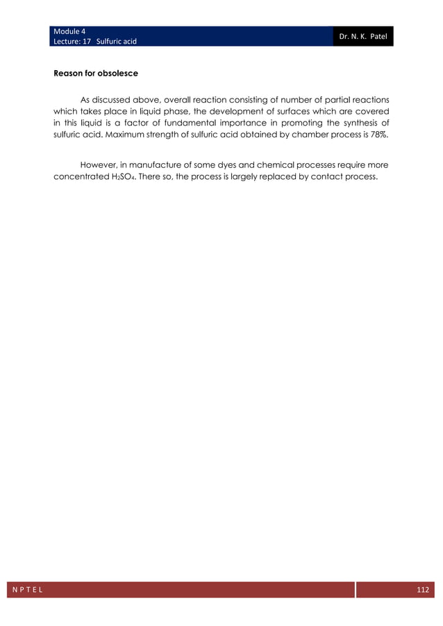 Lecture 17- Manufacturing of Sulfuric acid by Chamber process H2SO4.pdf | Indoor Environmental ...