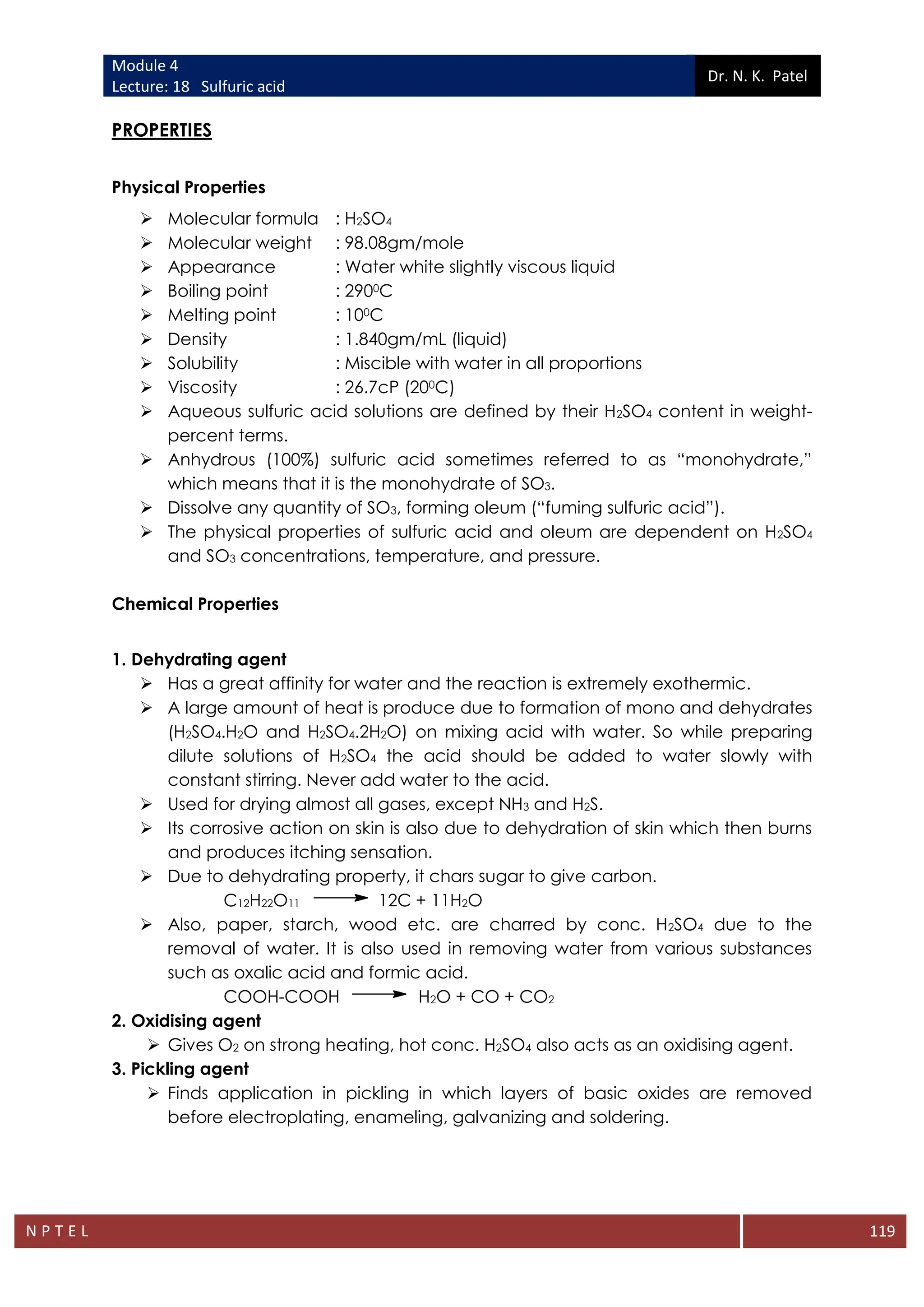 Lecture 18- Manufacturing of Sulfuric acid by Contact processH2SO4.pdf