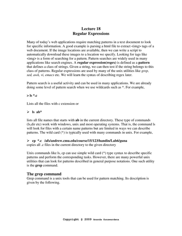 Lecture 18 Regular Expressions Pdf