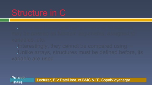 Lecture18 structurein c.ppt | Programming Languages | Computing