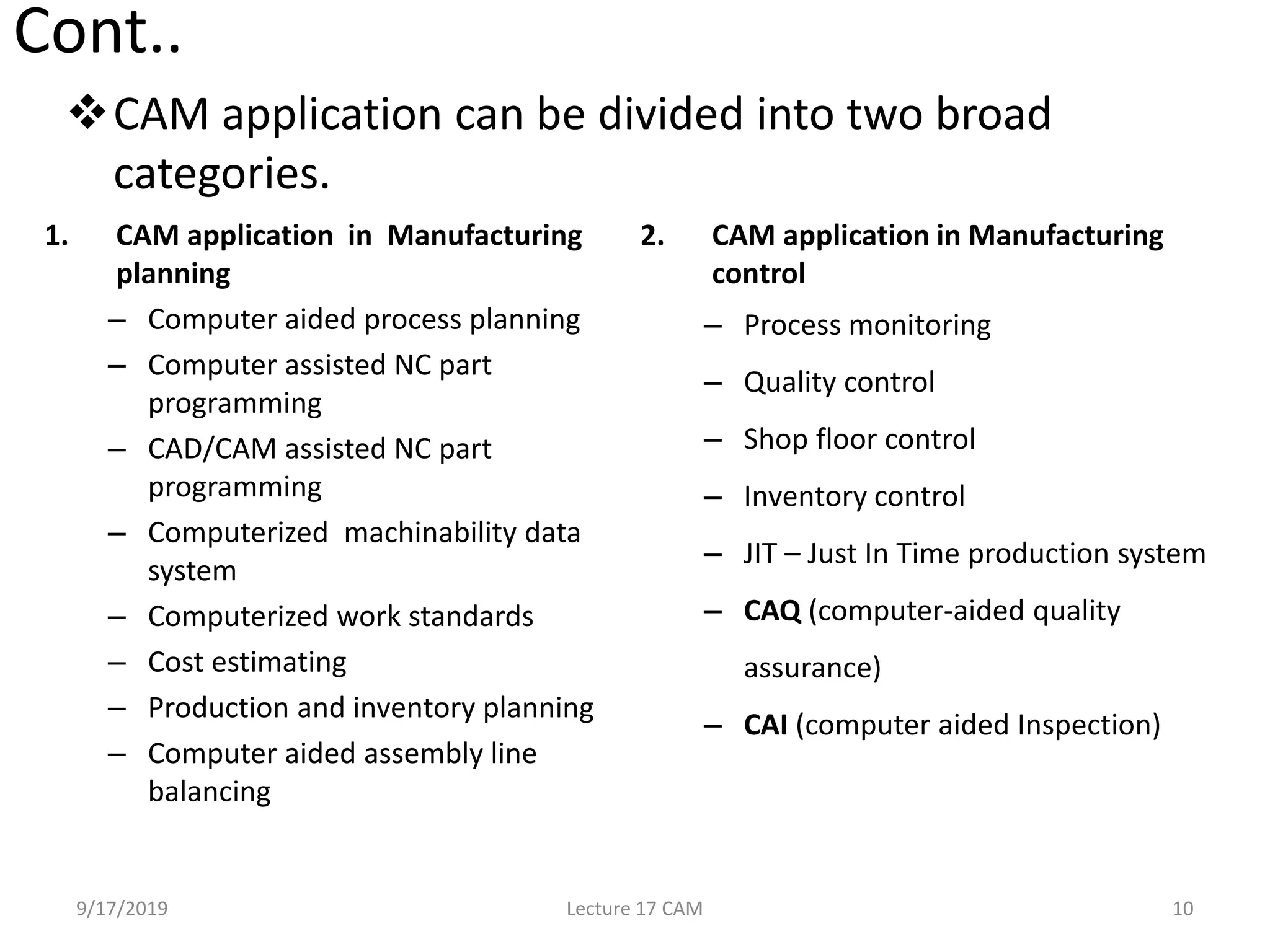 Lecture 3 Computer - Aided Manufacturing (CAM) | PPTX