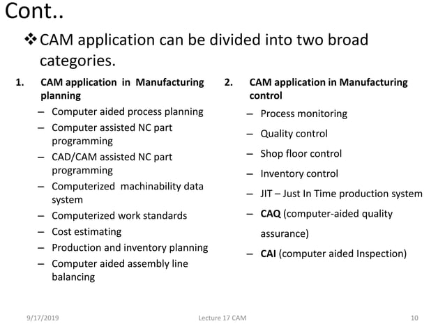 Lecture 3 Computer - Aided Manufacturing (CAM) | PPTX | Technology ...
