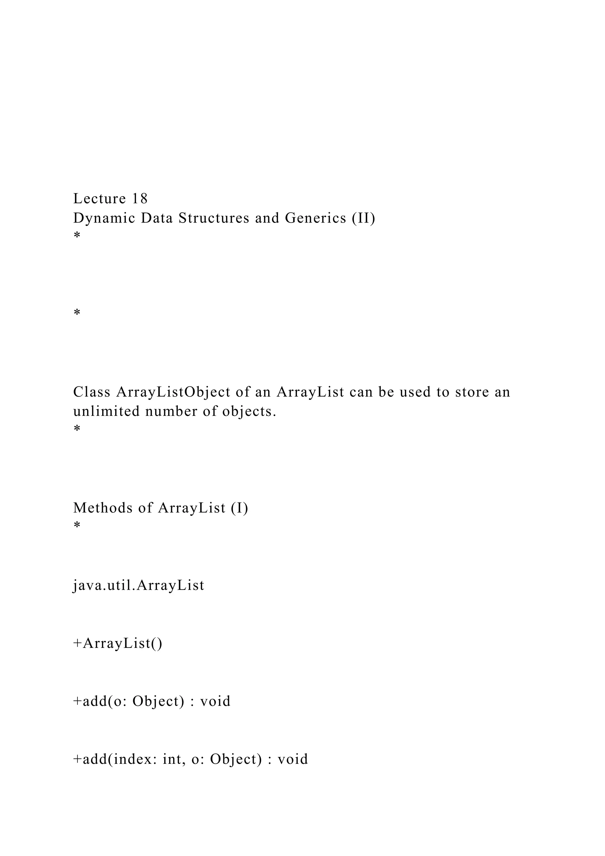 Lecture 18dynamic Data Structures And Generics Ii Docx
