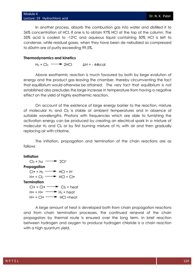 Lecture 19- Manufacturing of Hydrochloric acid from hydrogen and ...