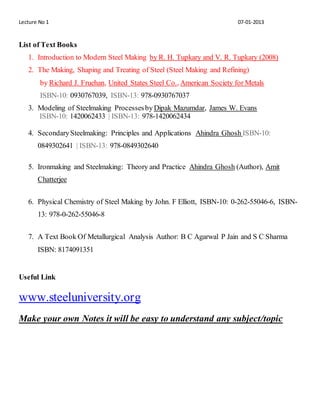 Steel Making: Lecture 1 Introduction to the subject and review of Iron ...