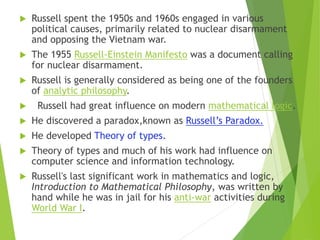 Introduction of Bertrand Russell and his biography | PPT