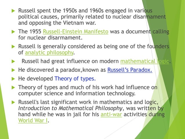 Introduction of Bertrand Russell and his biography | PPT | Science