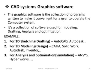 CAD/CAM/CIM (Lecture 1 CAD) | PPTX