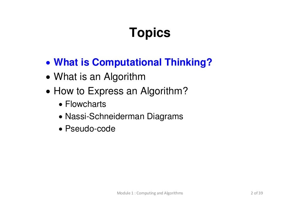 Lecture 1 Computing And Algorithms