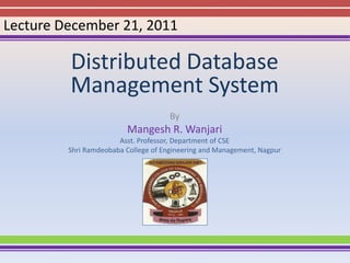 Lecture 1 ddbms | PPT