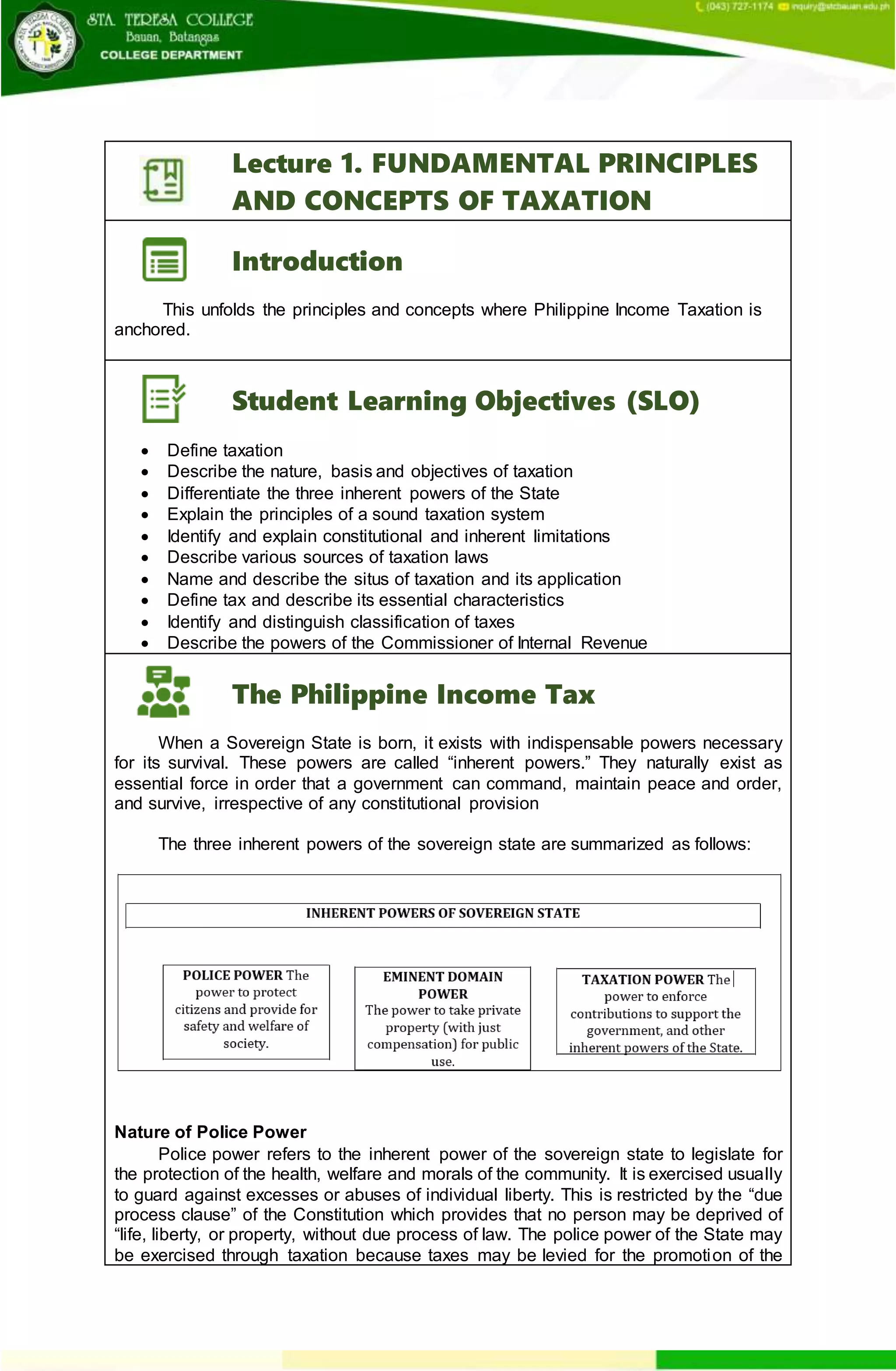 Lecture 1 income taxation (1) | DOCX