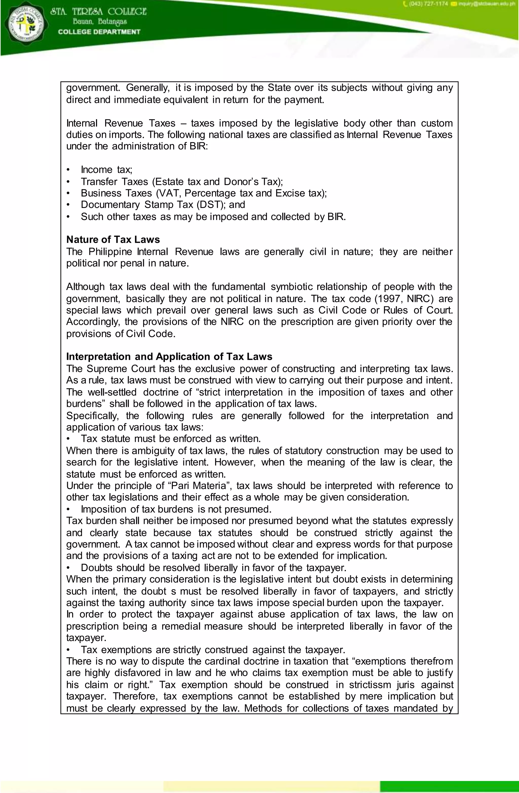 Lecture 1 income taxation (1) | DOCX