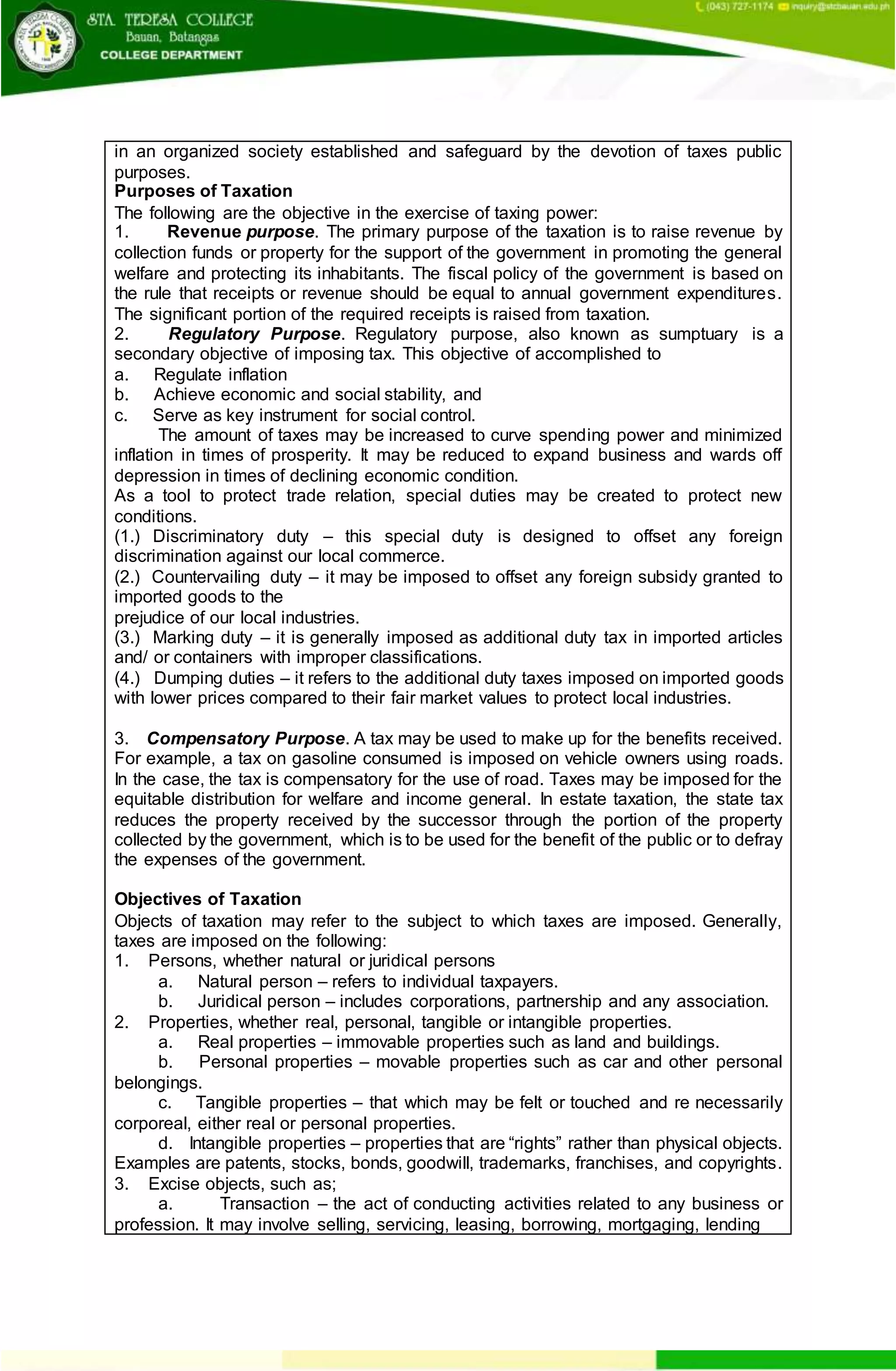 Lecture 1 income taxation (1) | DOCX