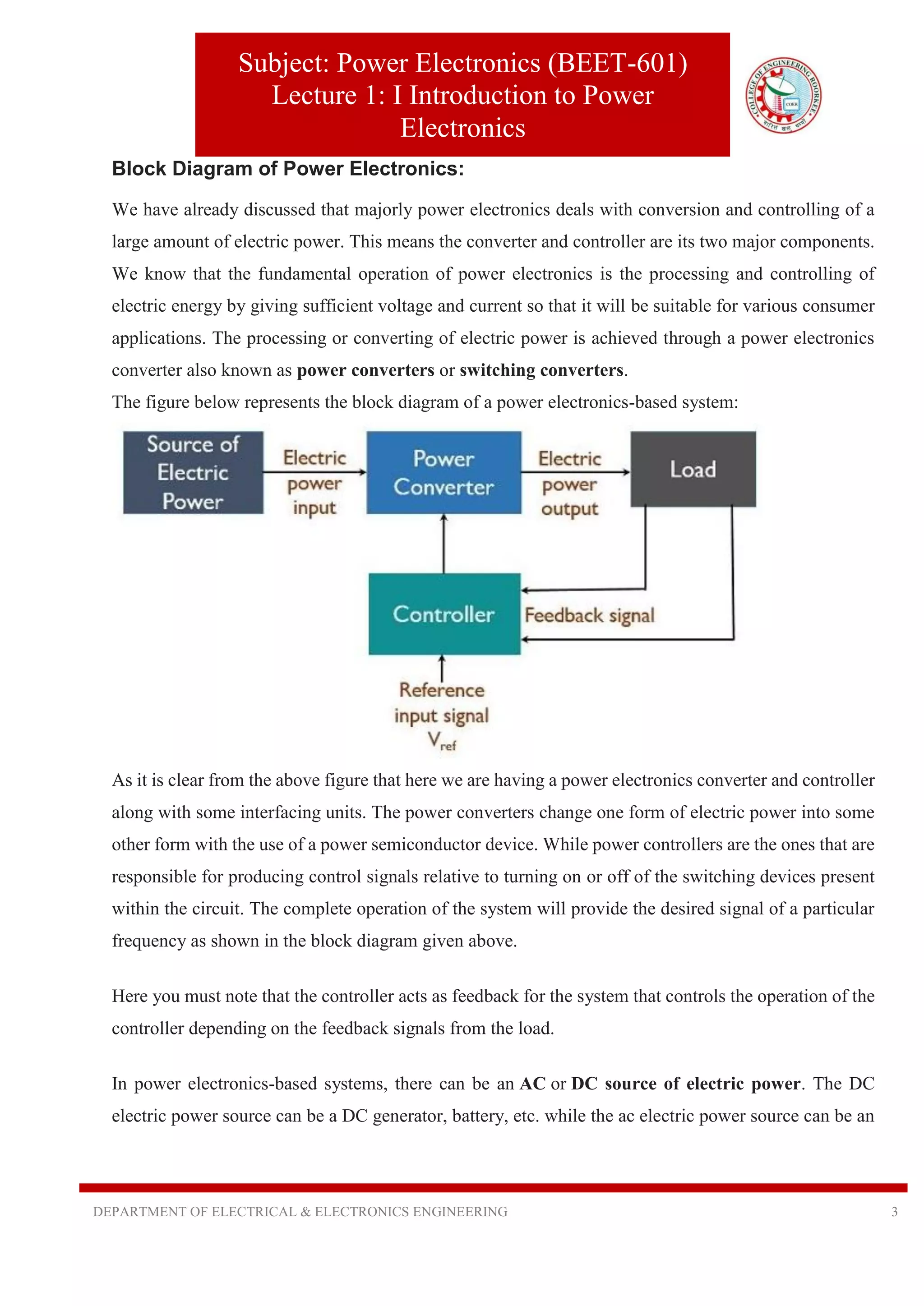 Lecture 1 introduction of Power Electronics | PDF