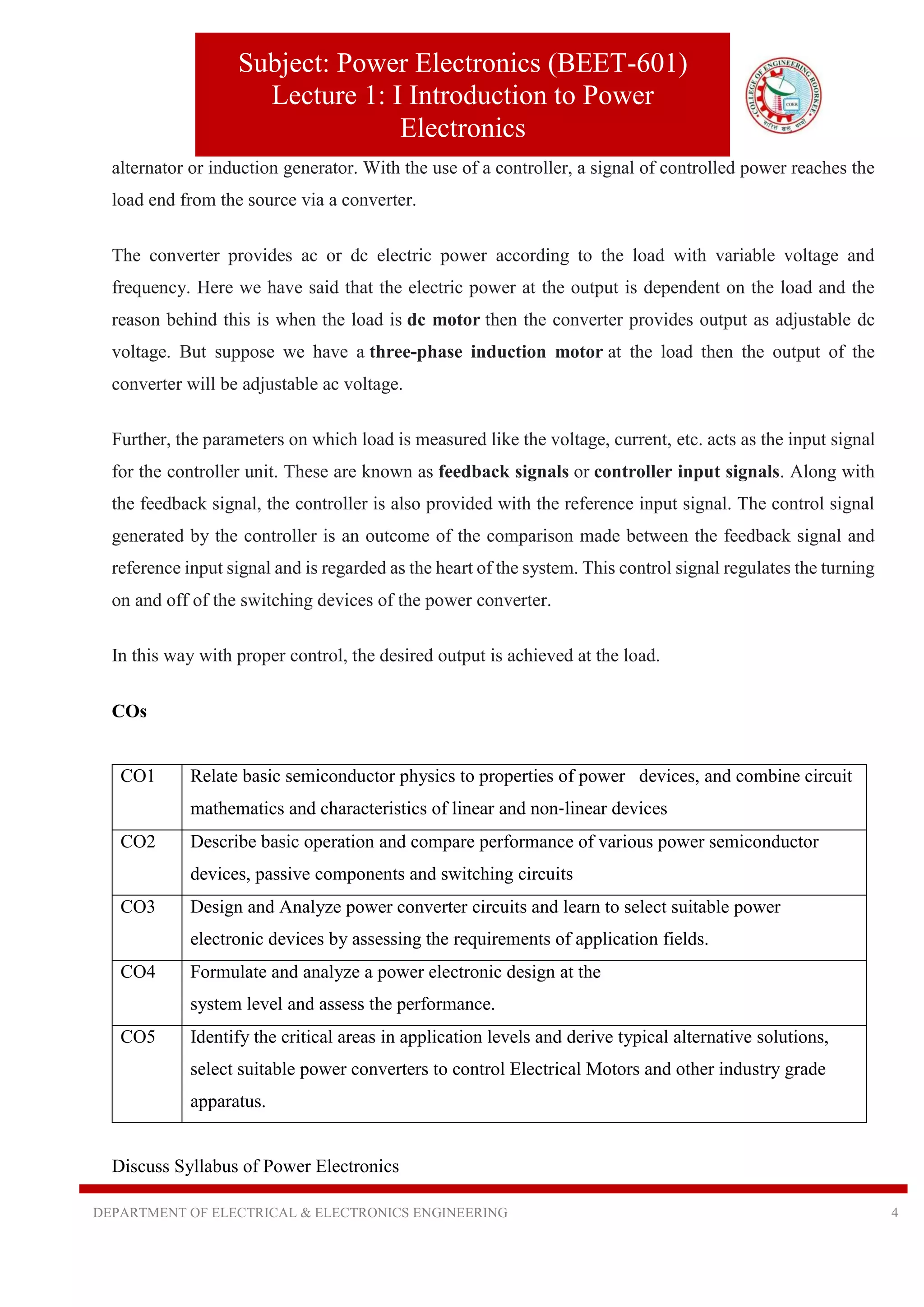 Lecture 1 introduction of Power Electronics | PDF