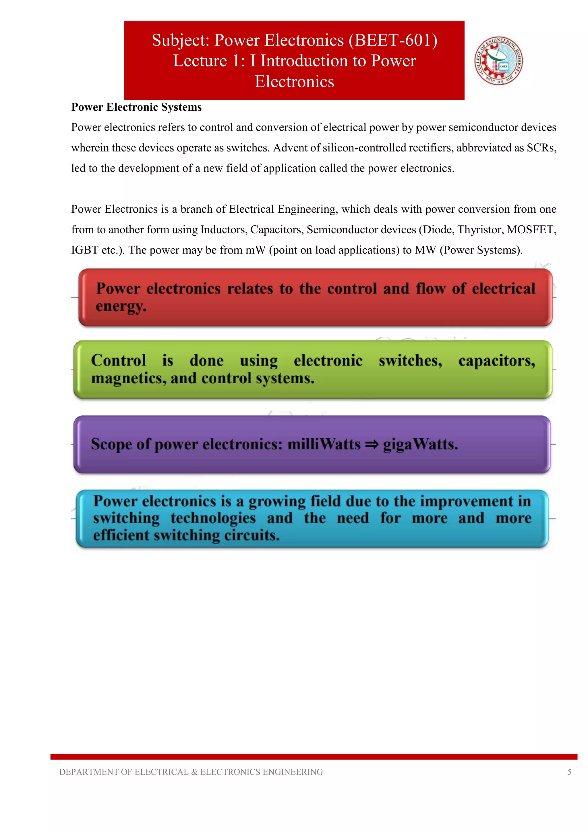 Lecture 1 introduction of Power Electronics | PDF