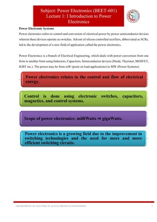 Lecture 1 introduction of Power Electronics | PDF