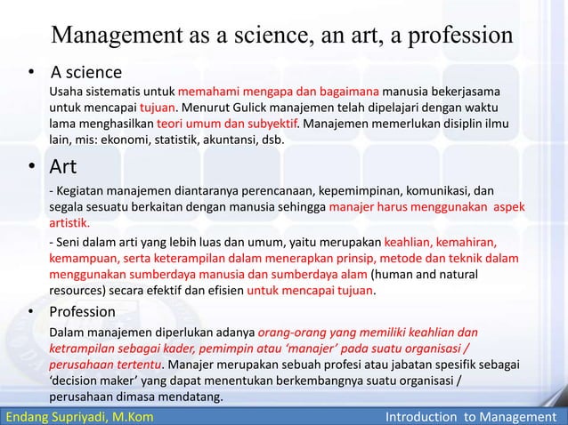 Lecture 1 introduction management ( arti & peran ) | PPT