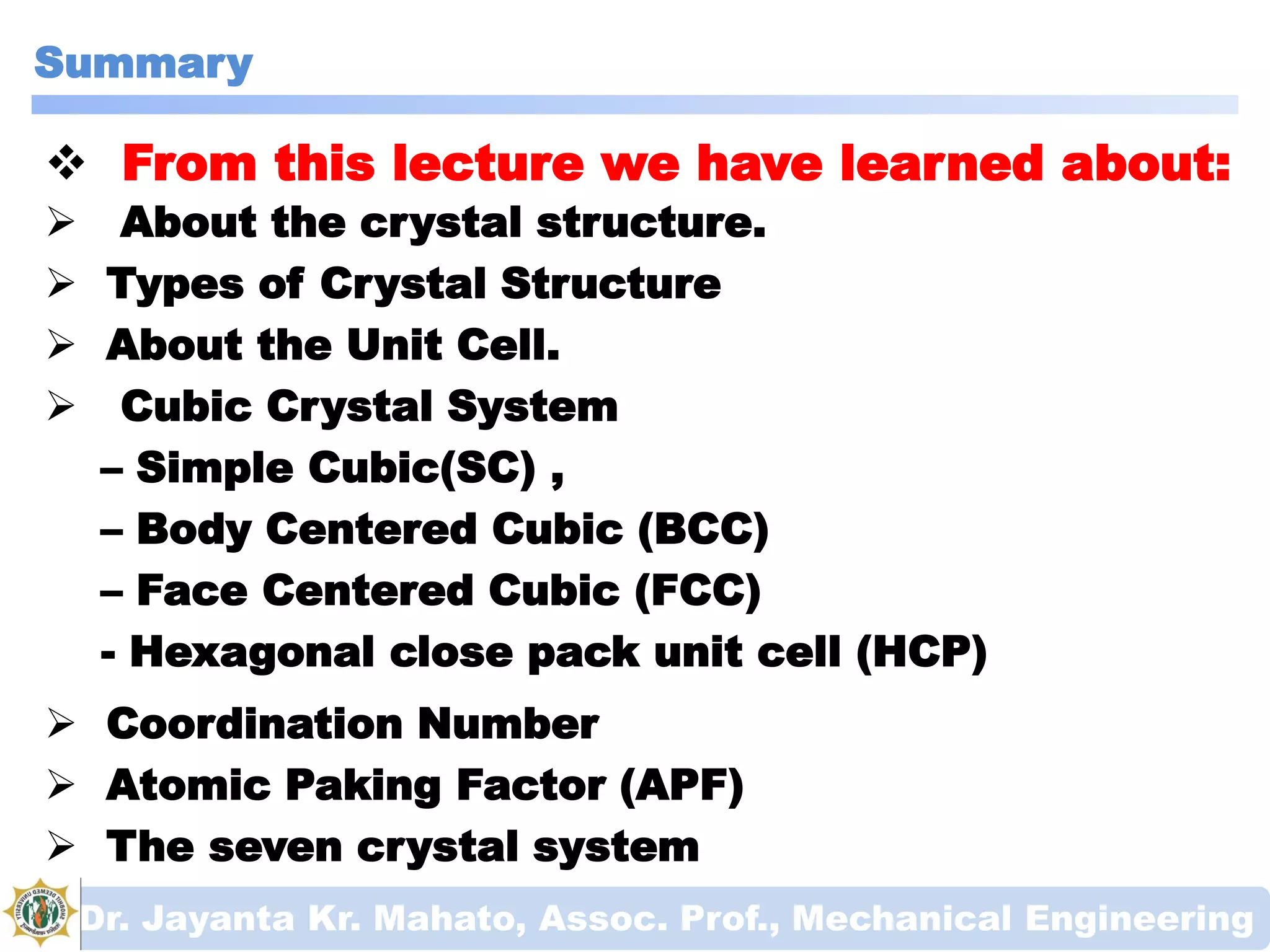 Introduction to Crystal Structure.pdf | Chemistry | Science