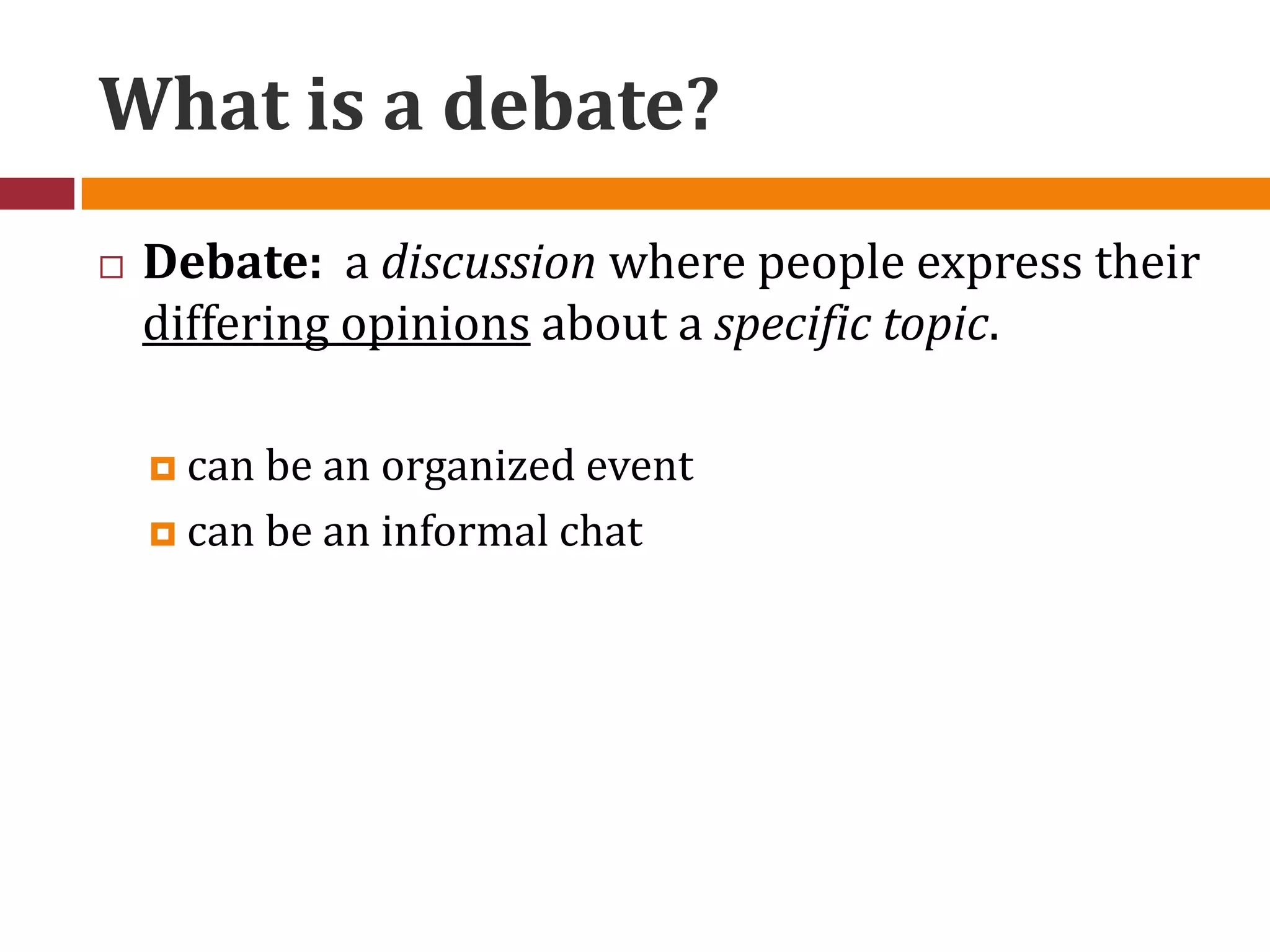 Lecture 1 introduction to debate (fall 2012) | PPTX