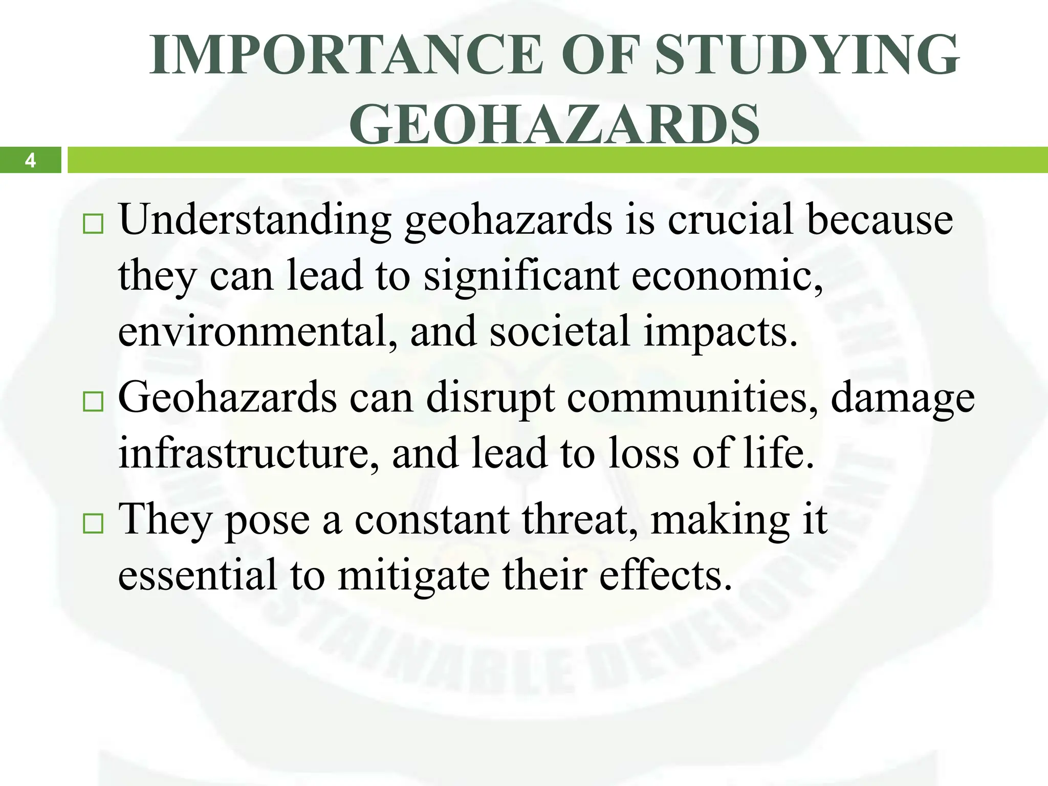 LECTURE 1 INTRODUCTION TO GEOHAZARD MITIGATION.pptx | Geology | Science