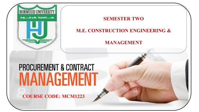Lecture 1 Introduction to Procurement and contract Management ...